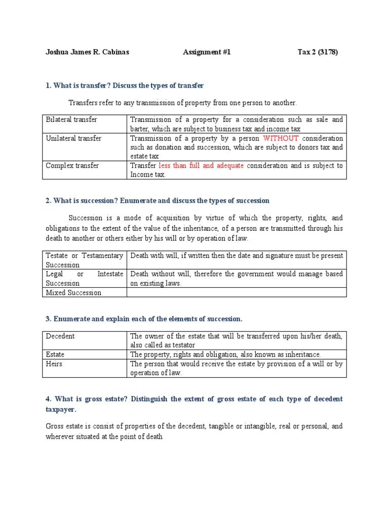 Assignment 1 | PDF | Inheritance | Intestacy