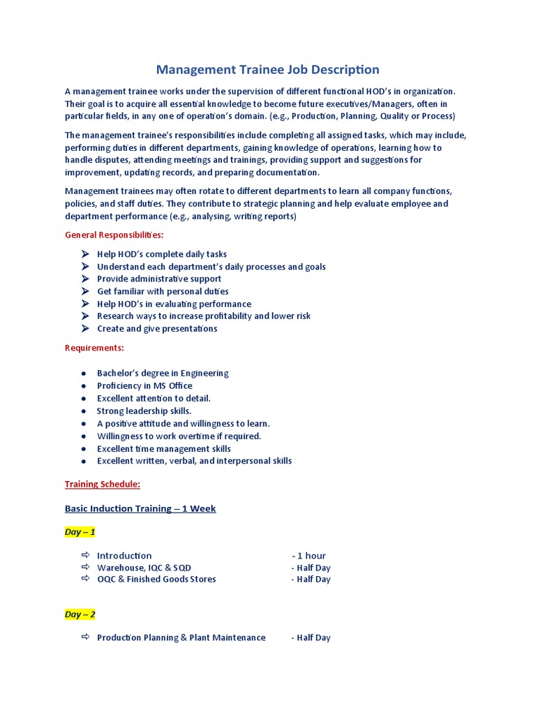 Management Trainee Job Description | PDF | Skill | Business Management Trainee Job Description | PDF | Skill | Business
