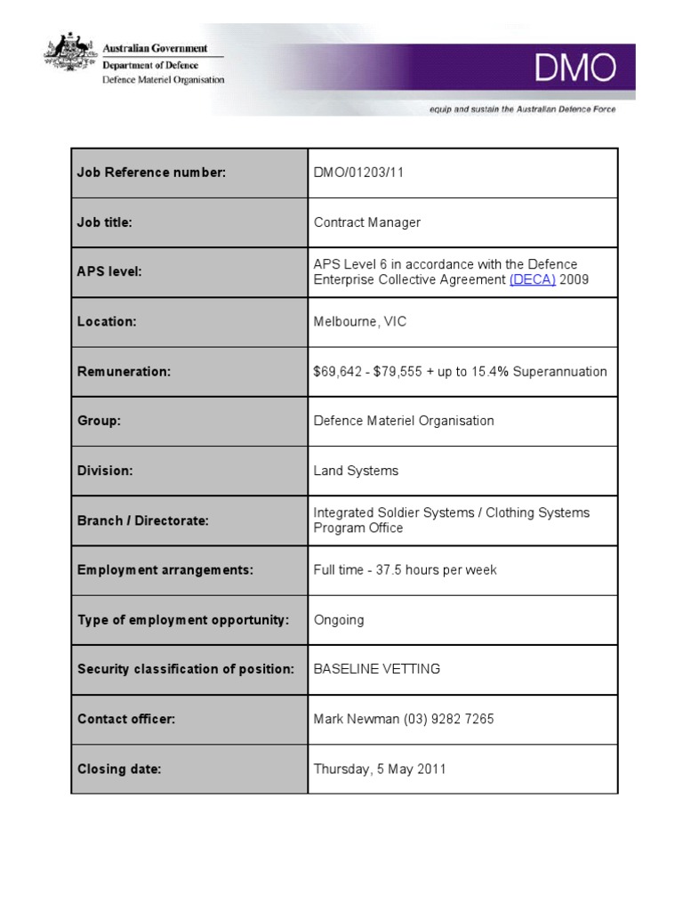DMO Contract Manager - Soldier Systems | Download Free PDF | Security ...