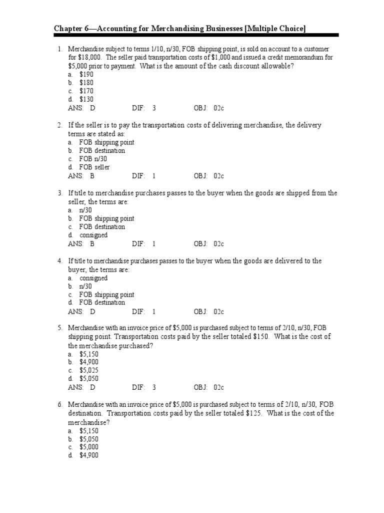 Examination Question and Answers, Set D (Multiple Choice), Chapter 6 ...