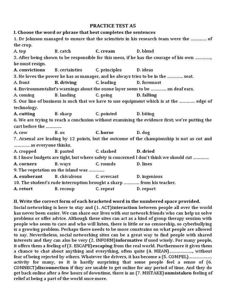 PRACTICE TEST A19 | PDF | Career & Growth | Games & Activities