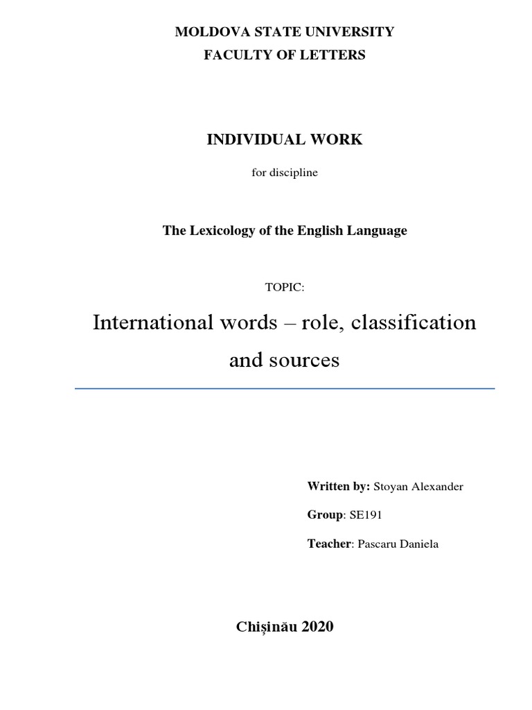 International Words - Role, Classification and Sources | PDF | English ...