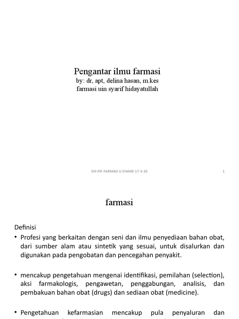 Pengantar Ilmu Farmasi (Kuliah I) 17-09-20 | PDF