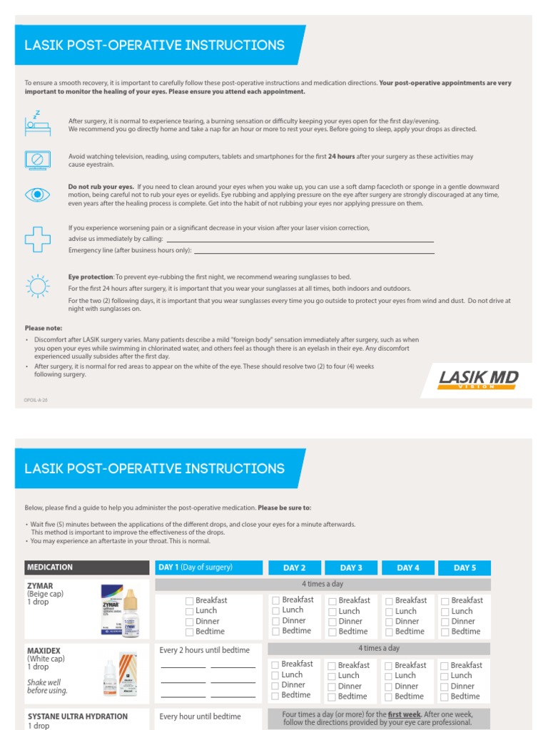 Lasik Post-Operative Instructions: OPOIL-A-26 | PDF | Diseases And ...