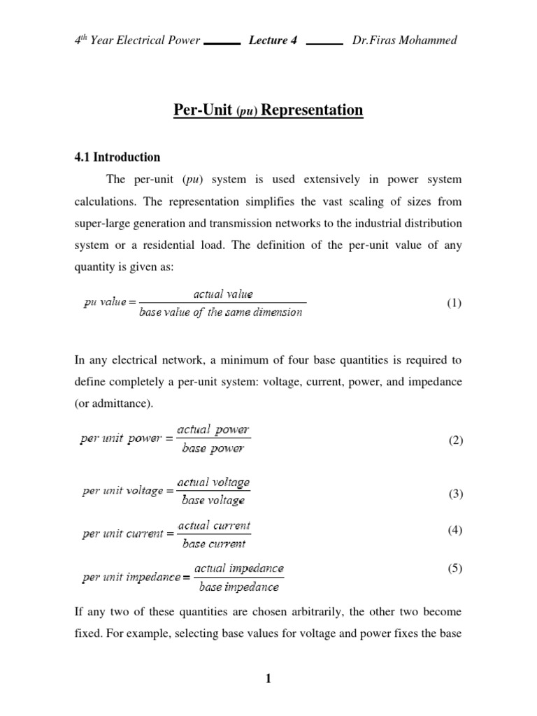 Lecture 4-Per Unit System | PDF | Electrical Impedance | Metrology