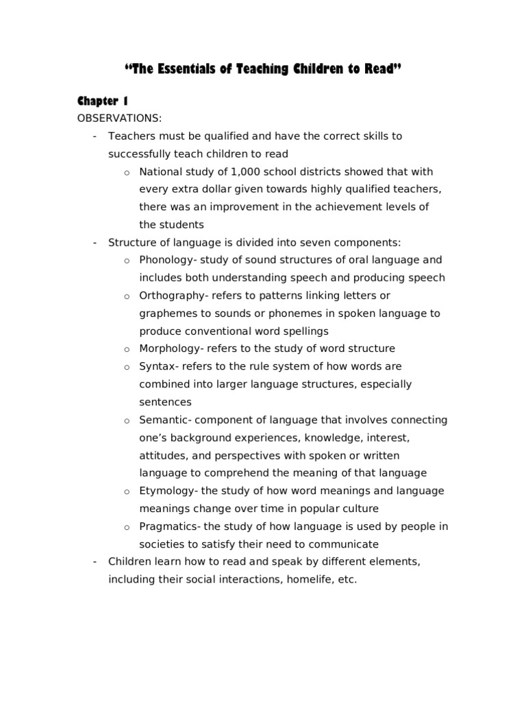 The Essentials of Teaching Children To Read | PDF | Reading ...