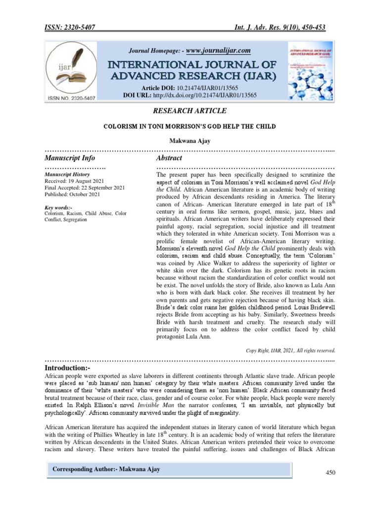 Colorism in Toni Morrisons God Help The Child | PDF | African American ...