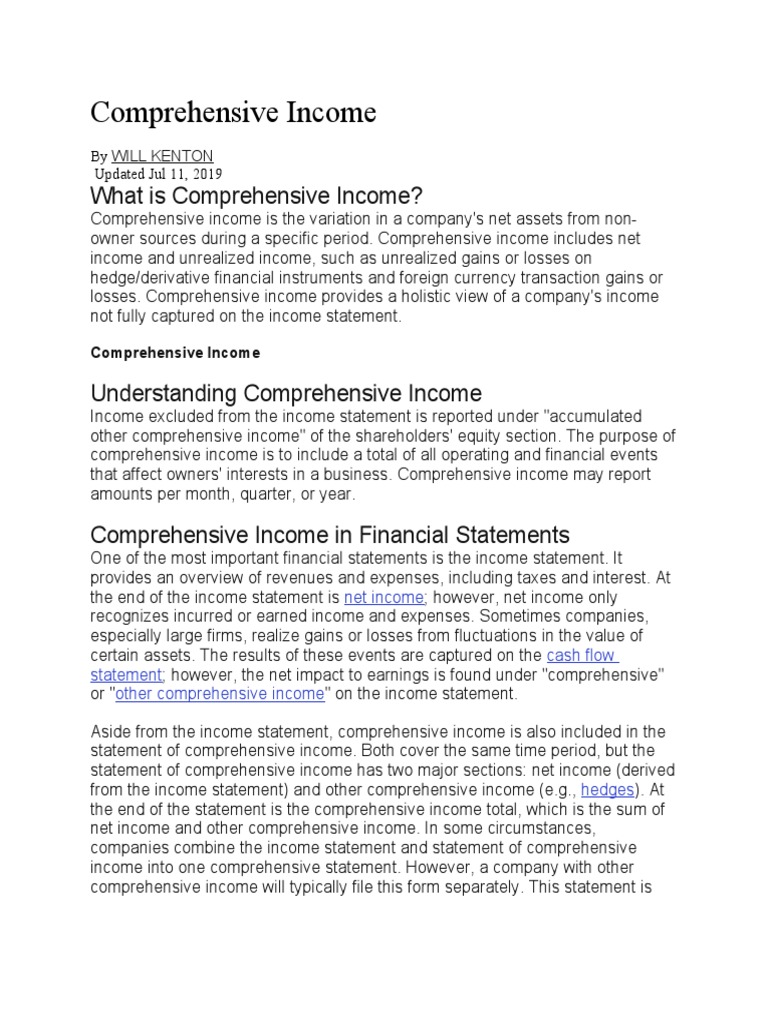 Statement of Comprehensive Income | PDF | Income Statement | Revenue