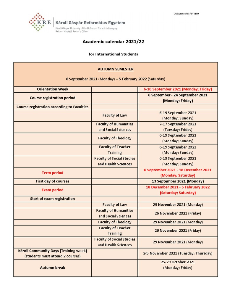 2021/22 Academic Calendar for International Students | PDF | Academic ...
