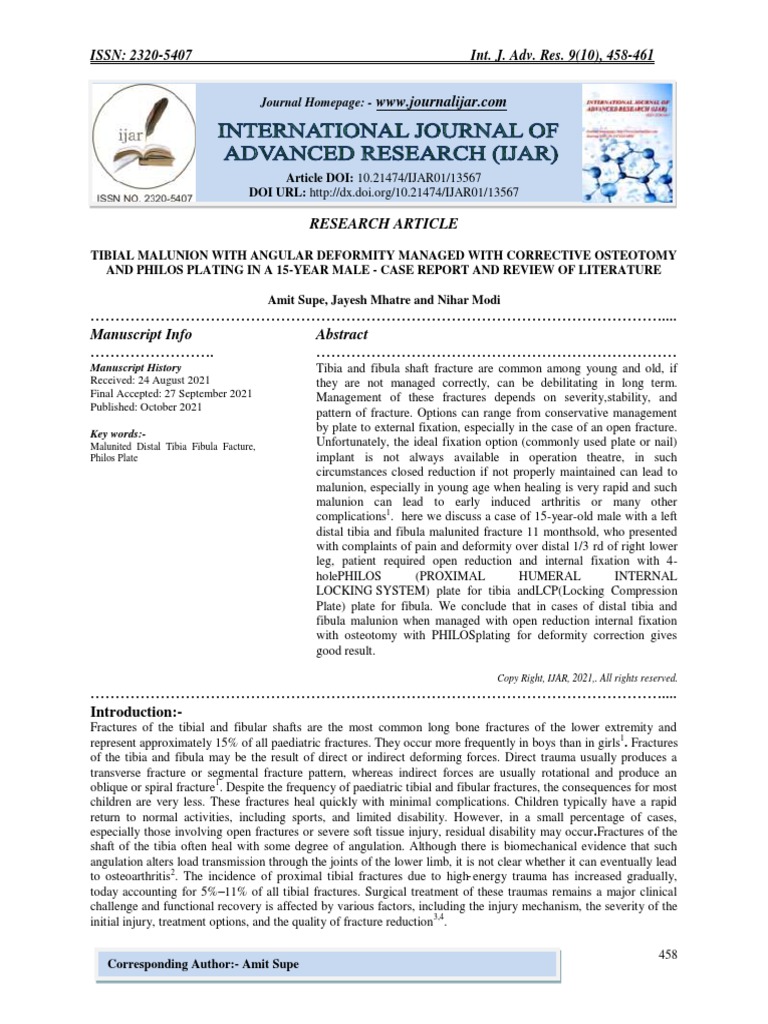 Tibial Malunion With Angular Deformity Managed With Corrective ...