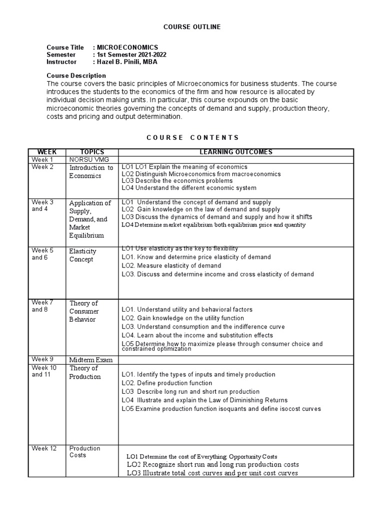 Introduction To Economics: Course Outline | PDF | Microeconomics ...