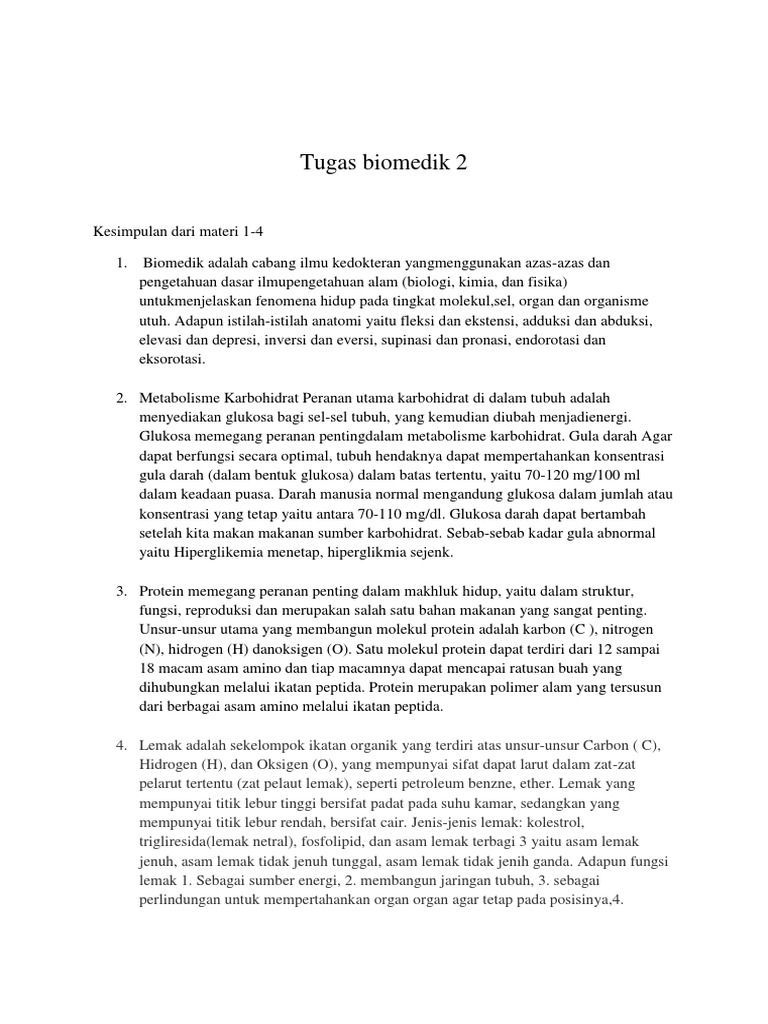 Soal UTS Biomedik Dasar Semester 1 | PDF