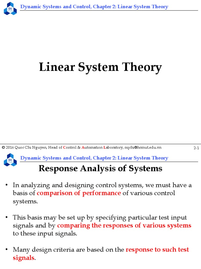 Dynamic System and Control - Lecture 2 | PDF | Stability Theory ...