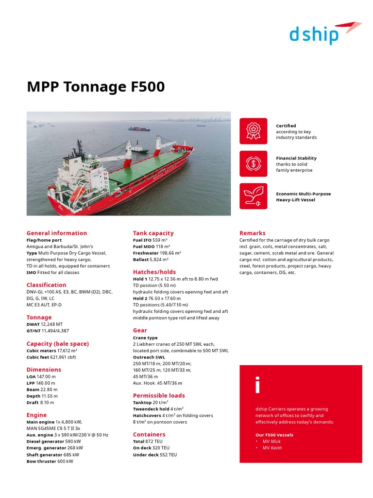 MPP Tonnage F500: General Information Tank Capacity Remarks | PDF ...
