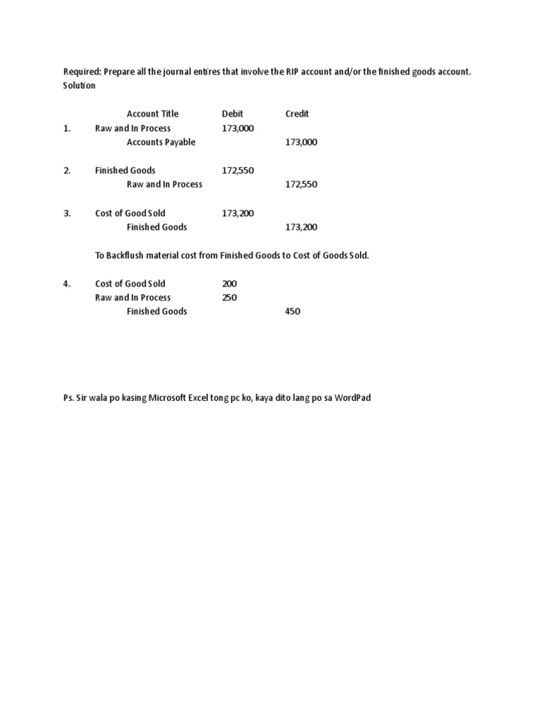 Activity - JIT and Back Flush | PDF