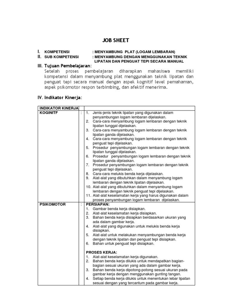 Jobsheet Kerja Plat | PDF