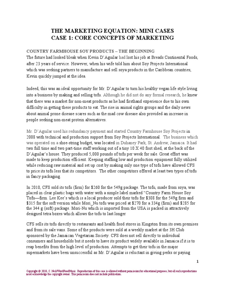 Mini Case #1 - Marketing Concepts Answer Key | PDF | Marketing | Soybean