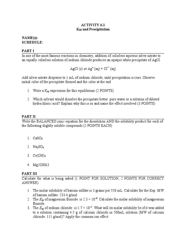 Ksp Calculations and Precipitation Reactions | PDF