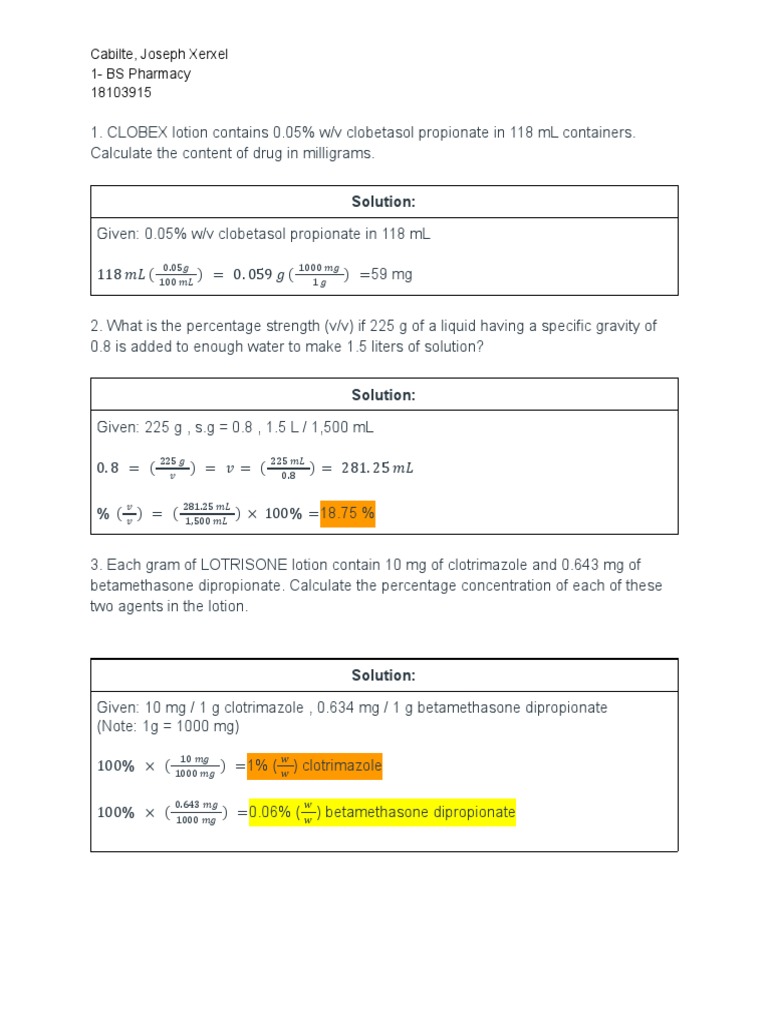 Assignment On Percentage, Ratio Strength, and Other Expressions of ...