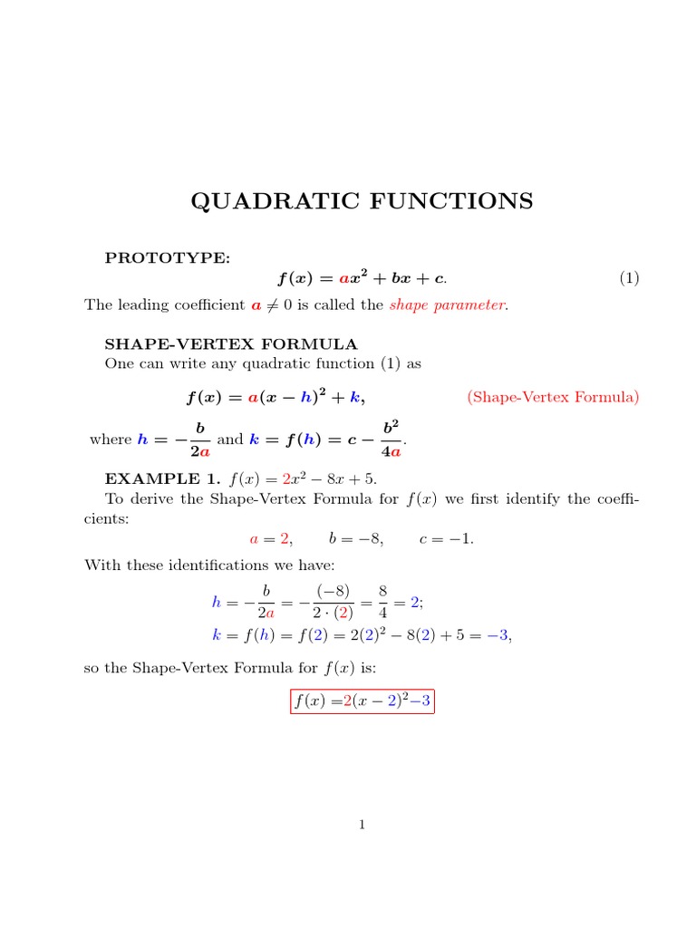 Quadratic Functions: A A Shape Parameter | Download Free PDF ...
