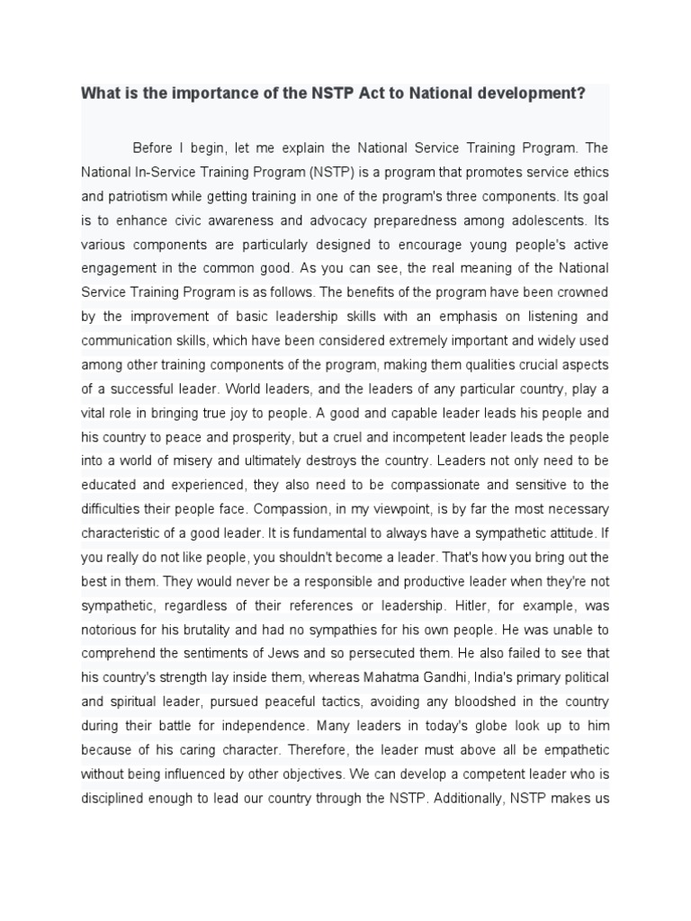 What Is The Importance of The NSTP Act To National Development | PDF ...