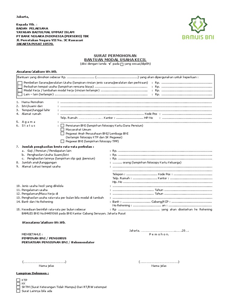 Formulir Bantuan Modal Usaha Kecil | PDF