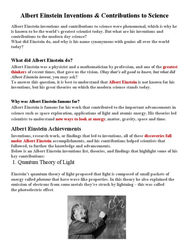 Albert Einstein Inventions | PDF | Albert Einstein | Photon