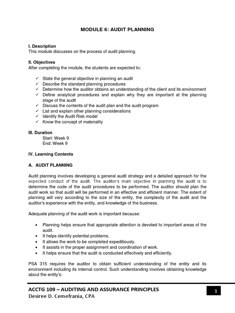 Module 6 - Audit Planning | PDF | Financial Audit | Audit