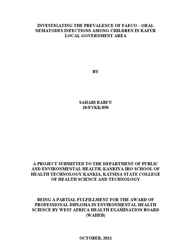 Investigating The Prevalence of Faeco - Oral Nematodes Infections Among ...