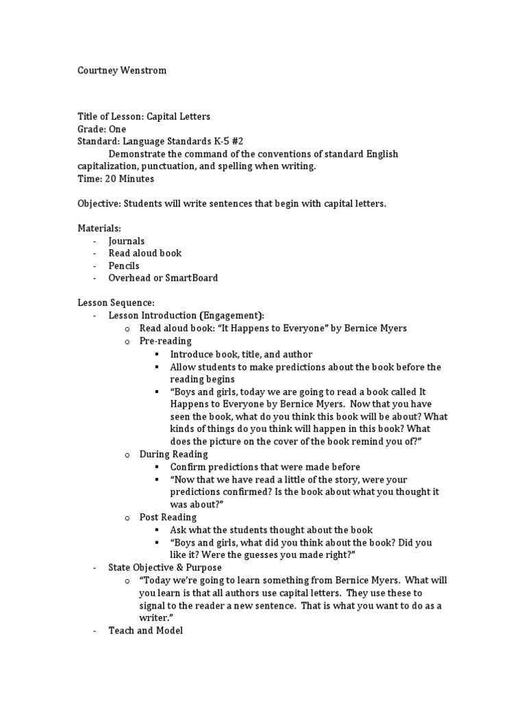 First Grade Capital Letters Lesson | PDF | Communication | Behavior ...