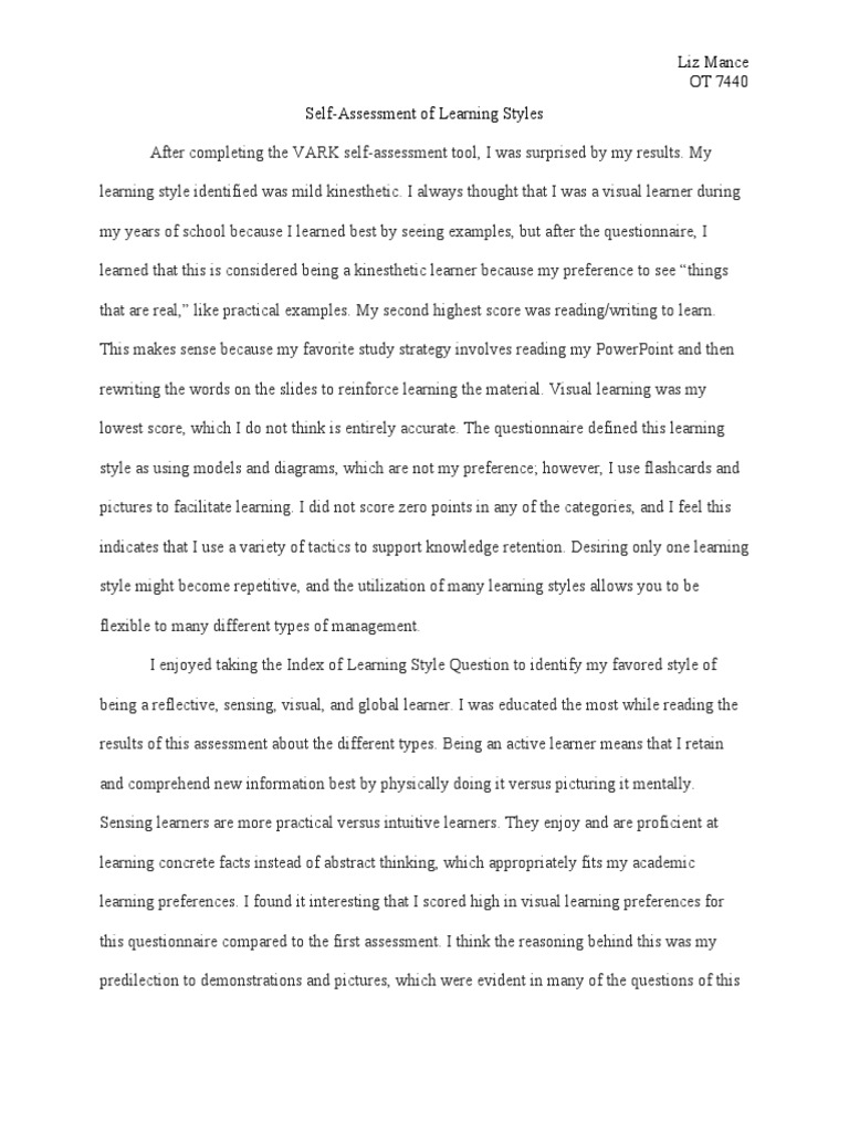 Self-Assessment of Learning Style | PDF | Learning Styles | Learning