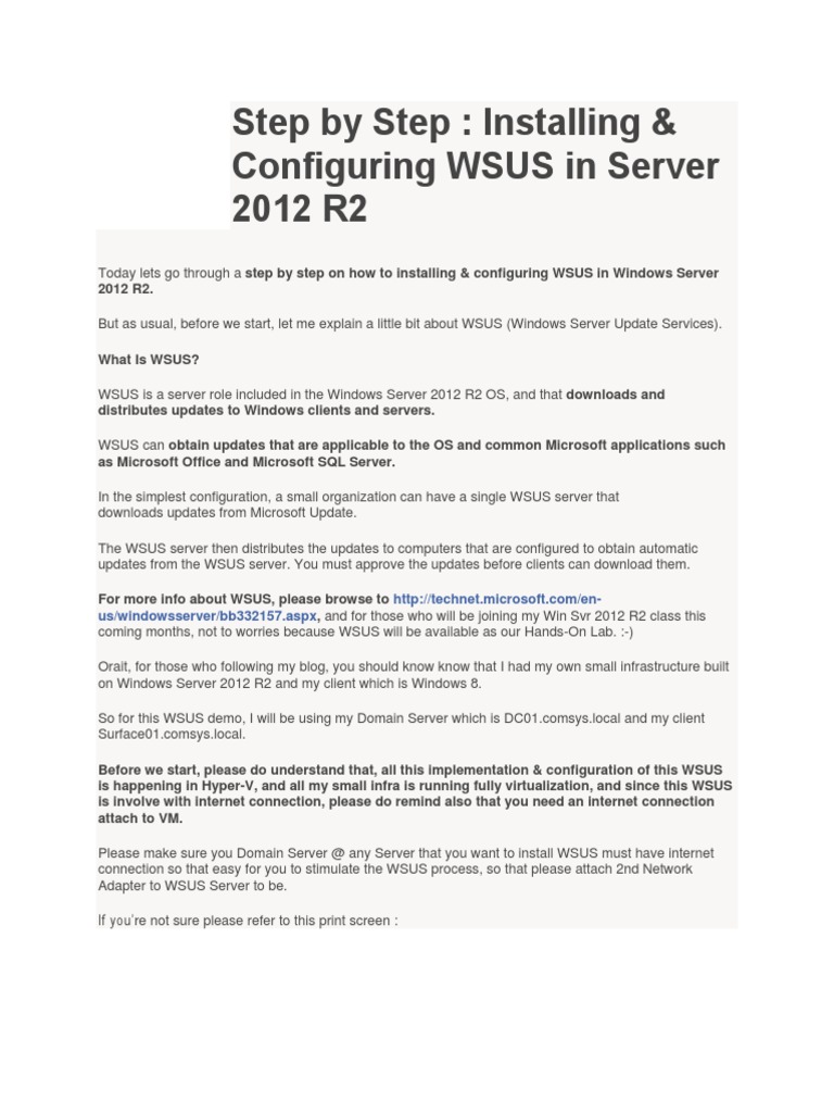 Step by Step Installing & Configuring WSUS in Server 2012 R2 | PDF ...