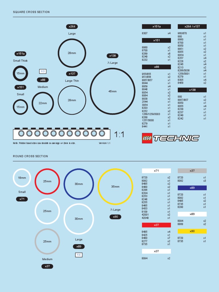 Rubber Band Size Guide for LEGO | PDF