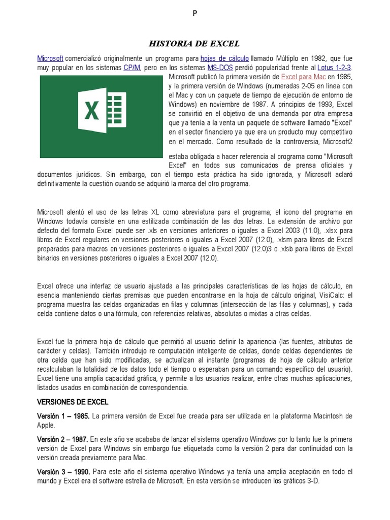 Historia de Excel | PDF | Microsoft Excel | Informática