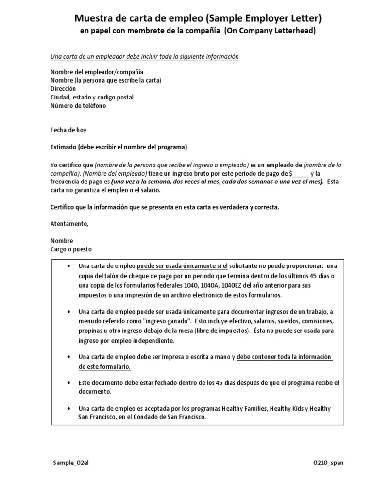 HK HFP Sample Employer Letter Spanish | PDF