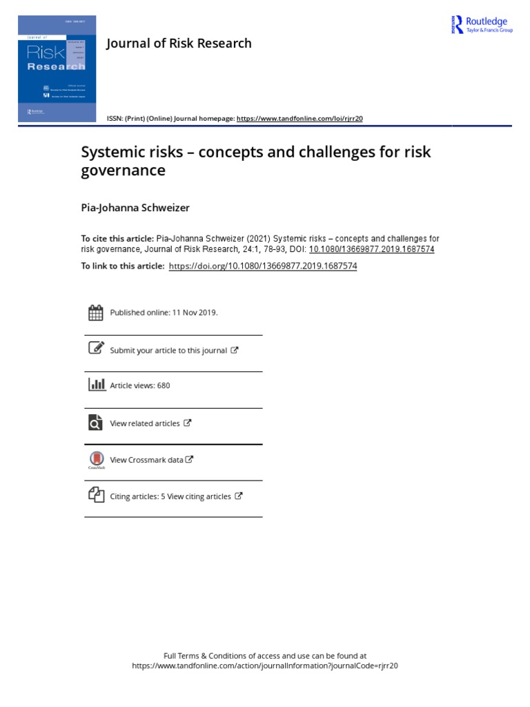 Systemic Risks Concepts and Challenges For Risk Governance | PDF | Risk ...