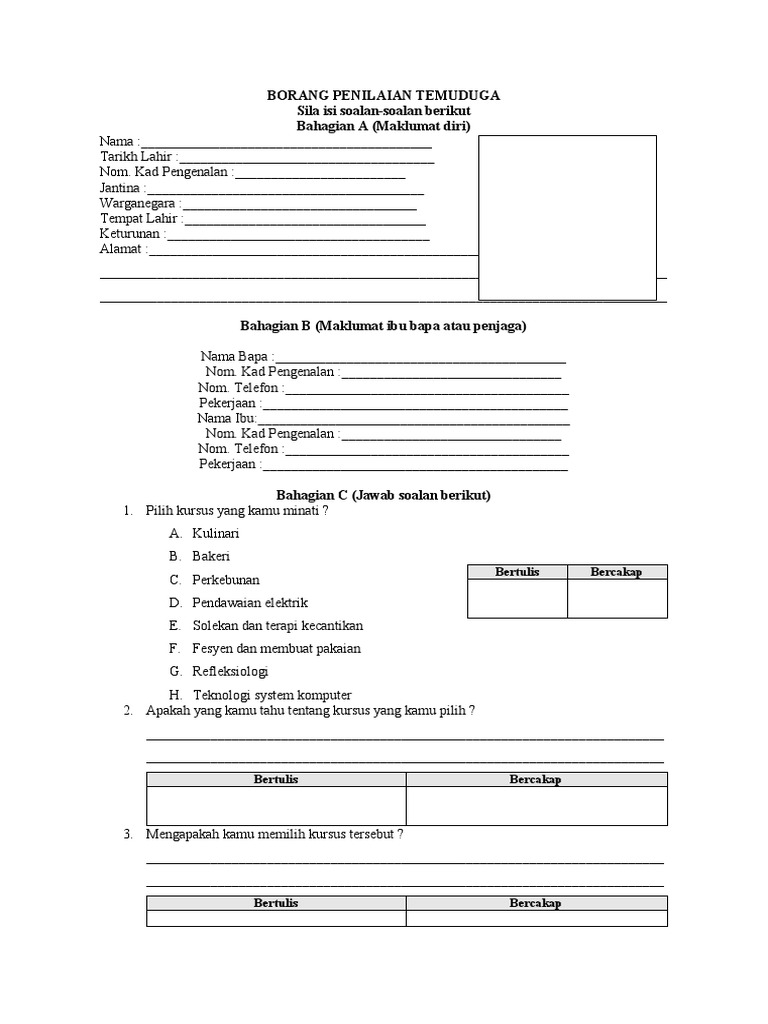 Borang Penilaian Temuduga | PDF