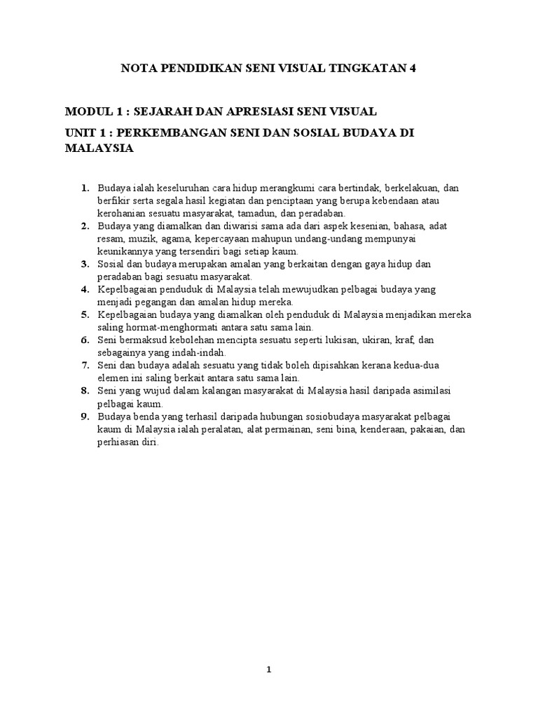 Nota Pendidikan Seni Visual Tingkatan 4 | PDF