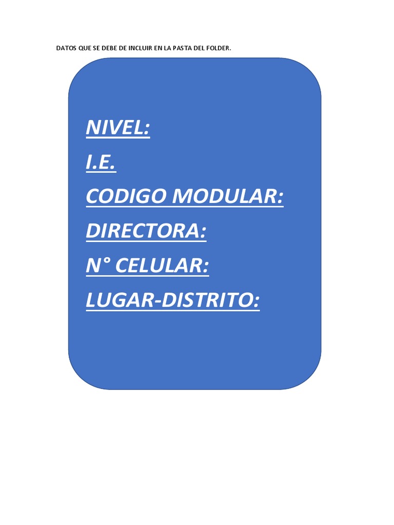 Datos para Pasta Del Folder | PDF