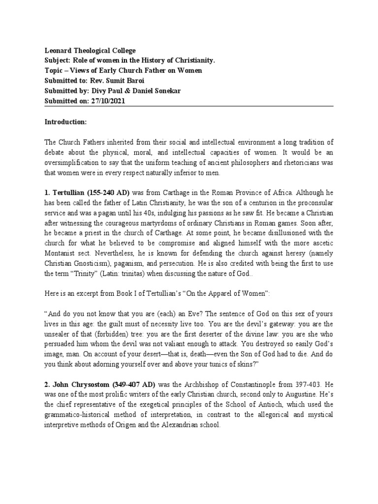 Role of Women in The History of Christianity Role of Early Church ...