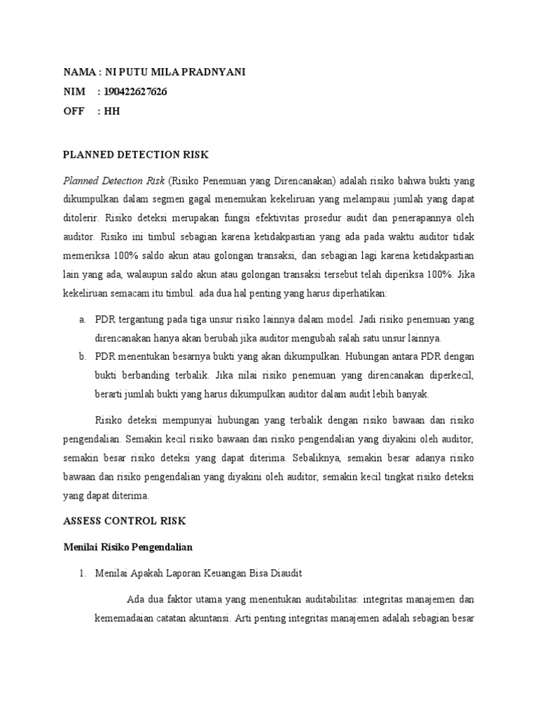 Ni Putu Mila Pradnyani - Planned Detection Risk | PDF