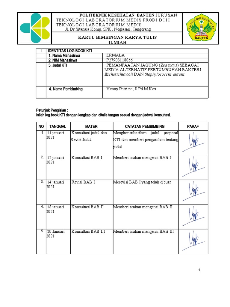 Log Book Kti - Ermala | PDF