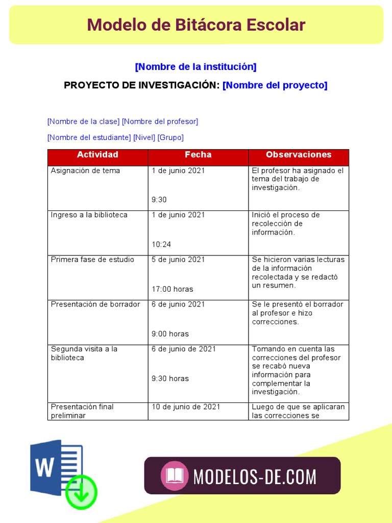 Modelo De Bitácora Escolar Pdf Blog