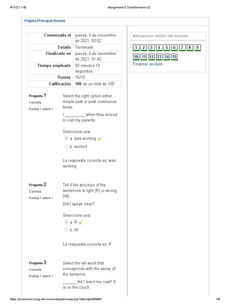 Examen Assignment 3 Questionnaire U2 | PDF