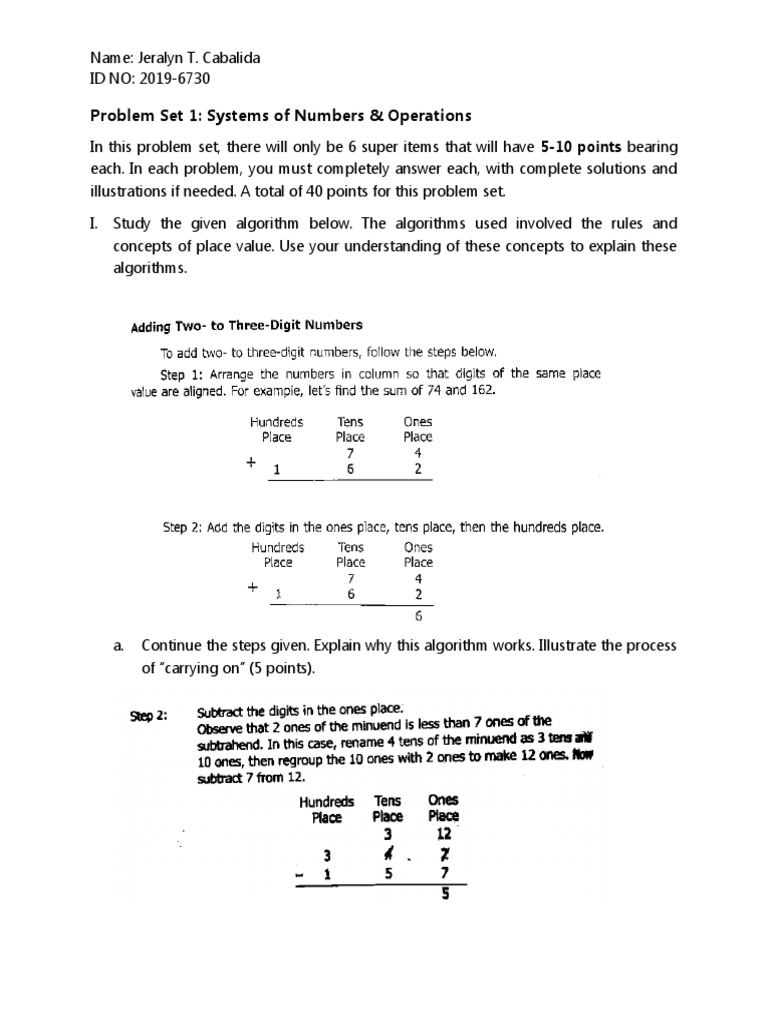 Problem Set 1: Systems of Numbers & Operations | PDF | Concept | Algorithms