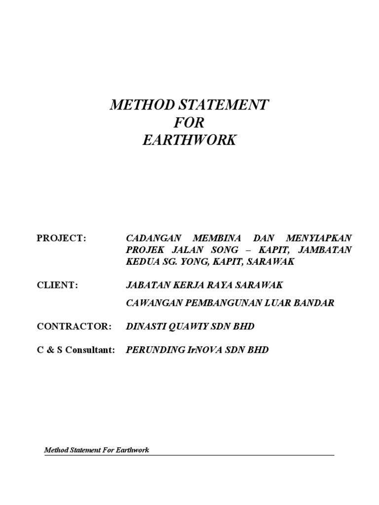 Method Statement FOR Earthwork: Project | PDF | Levee | Road