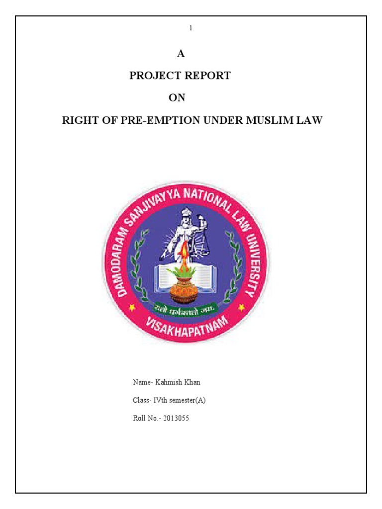 A Project Report ON Right of Pre-Emption Under Muslim Law | PDF ...