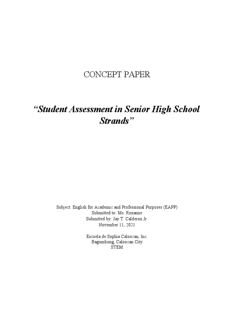 "Student Assessment in Senior High School Strands": Concept Paper | PDF ...