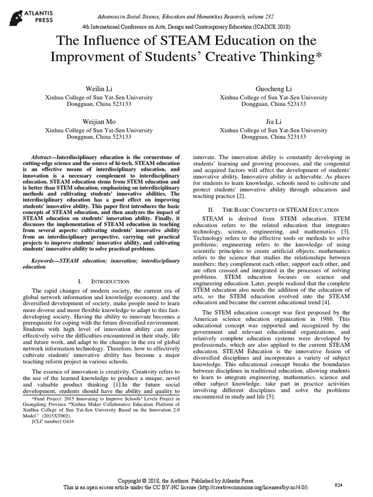 The Influence of STEAM Education On The Improvment of Students ...