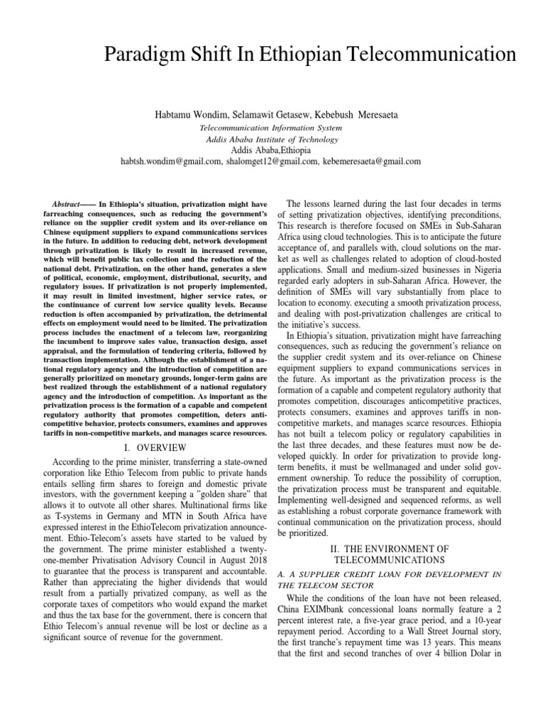 Ethiopian Telecom Privatization Impact | PDF | Privatization ...